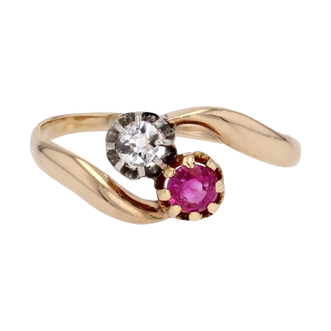 Toi Et Moi Ruby Diamond Yellow Gold Ring - Rings | Antikeo