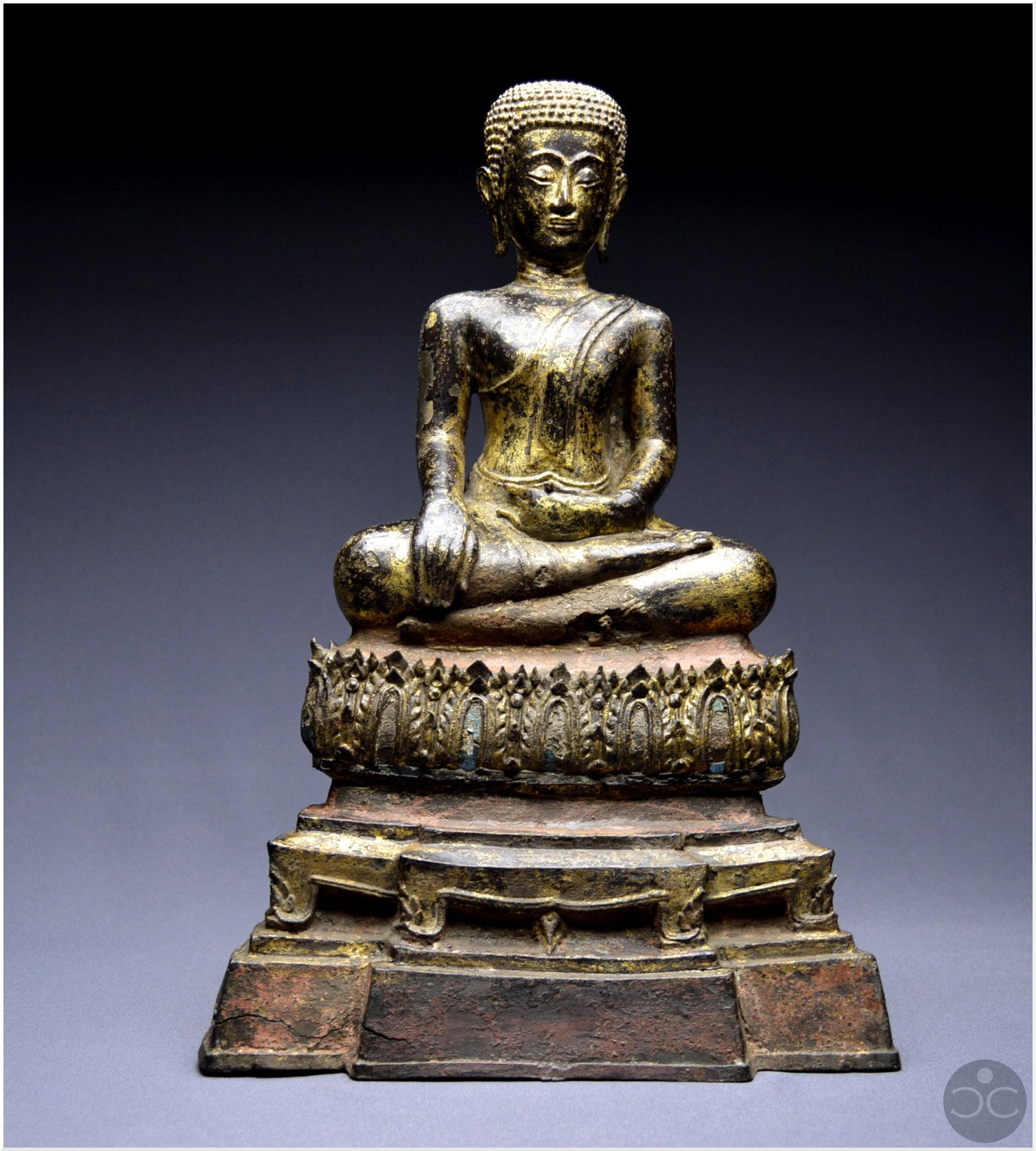 Ancient Kingdom of Siam 18th 19th century Large Buddha monk in lacquered and gilded bronze