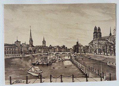 Suite de 4 dessins par A. Blattner Zurich Lausa... | Antikeo