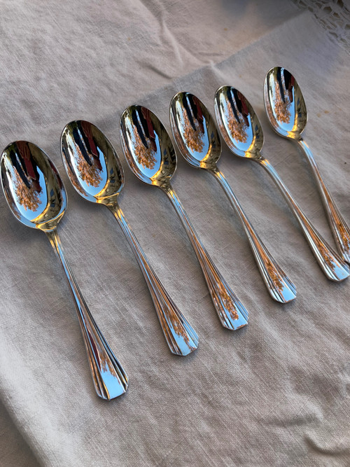 6 Christofle Boréal dessert spoons - Silver Cut... | Antikeo