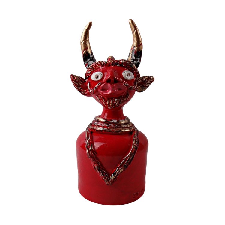 Diable rouge cornu de Barcelos sculpture en ter... | Antikeo